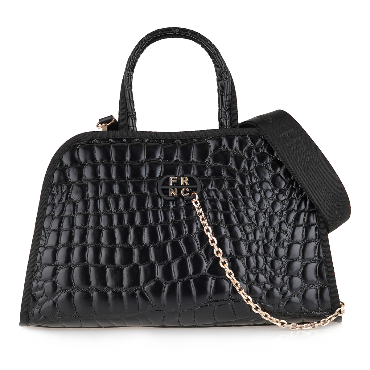 Γυναικεία Τσάντα Χειρός Σε Χρώμα Μαύρο Κροκό FRNC 5903 BLK | kalista.gr